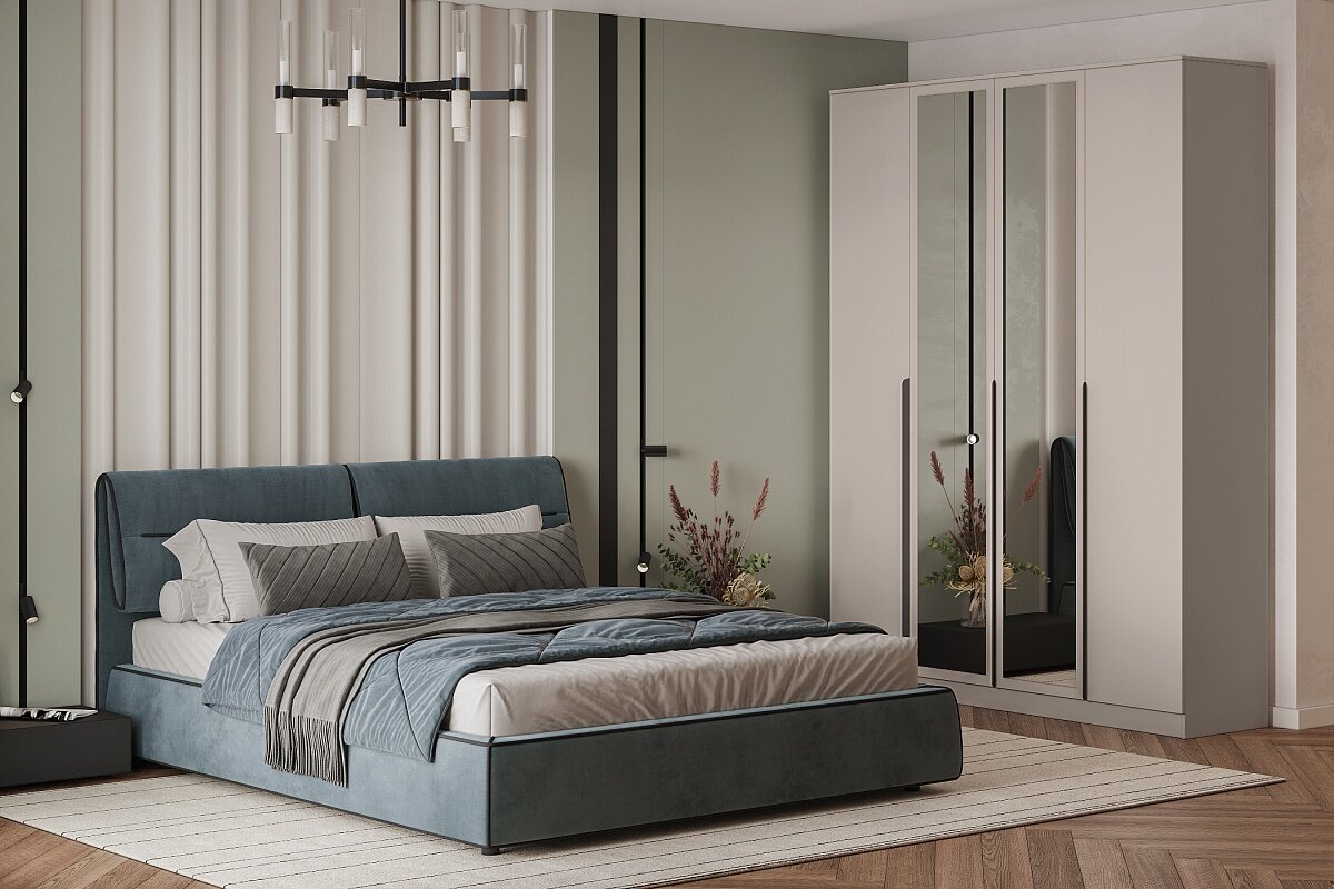 Шкаф распашной МебельЛэнд24 Марсель - 4 Кашемир с зеркалом 220x50x240 бежевый для одежды четырехдверный