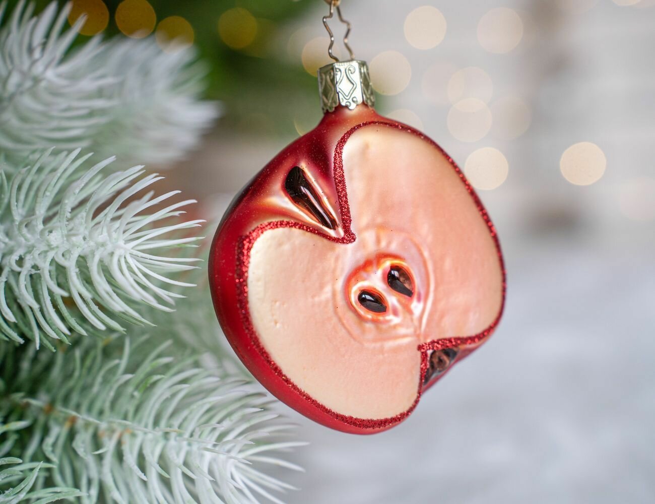 Ёлочная игрушка красное яблочко, стекло, 8 см, Inge Glas 10114S020