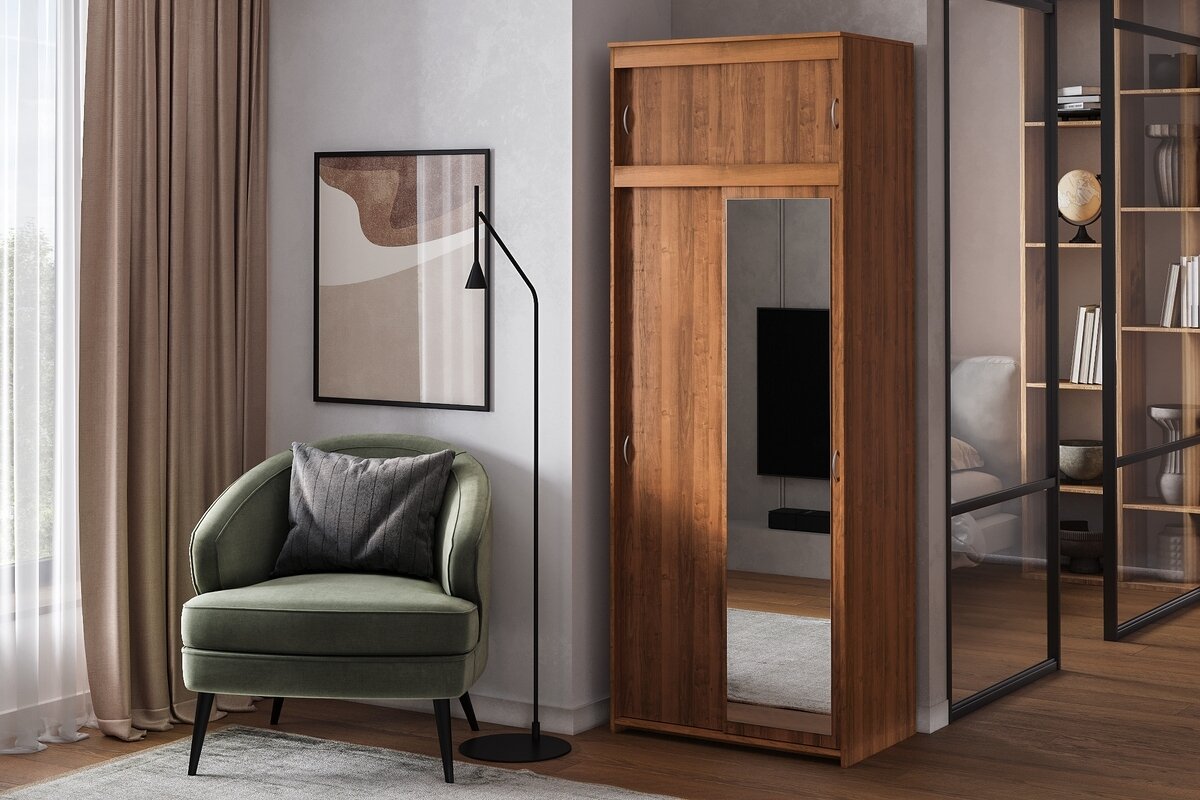 Шкаф-купе Миллениум-2 с антресолью Орех Экко для одежды с зеркалом двухдверный 150*230*50