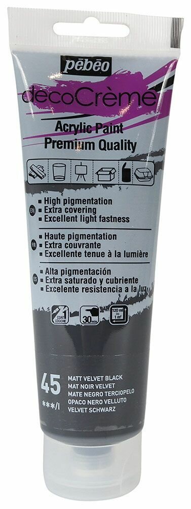 PEBEO decoCreme краска акриловая кремовая матовая 120 мл, Черный бархат 089045