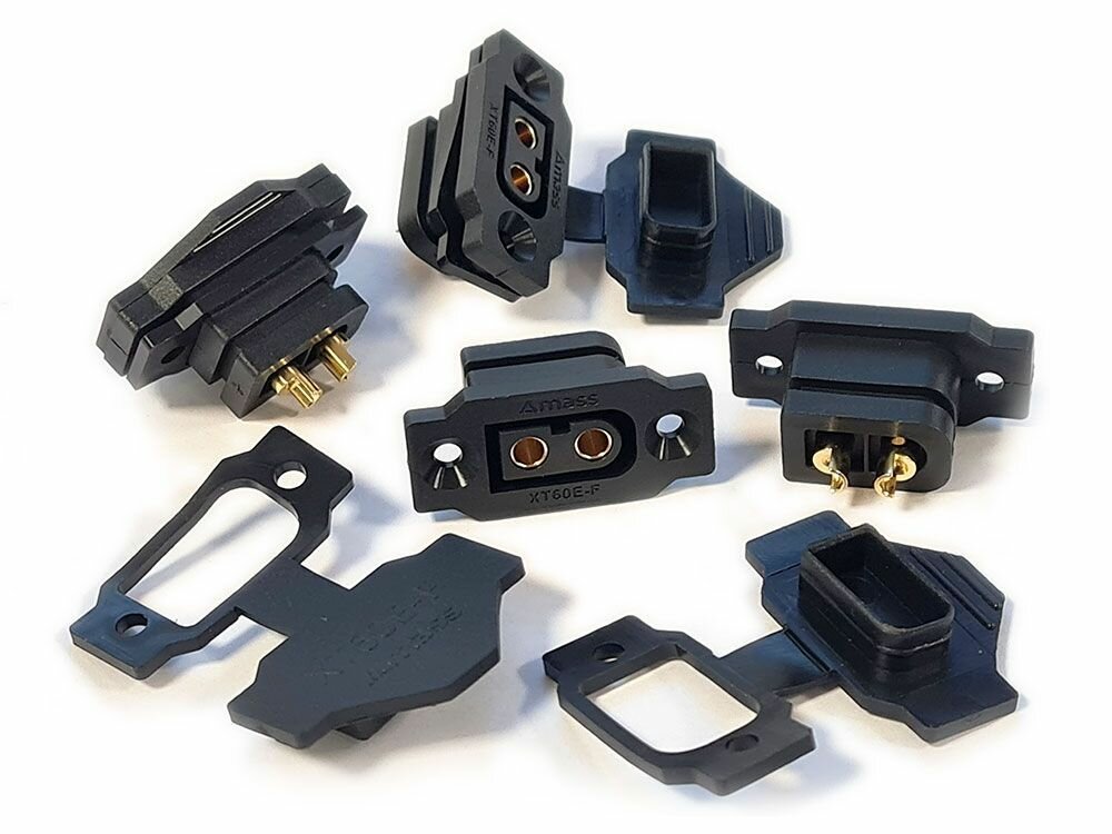 Силовые разъемы-розетки Amass XT60E-F "мама" 4 шт. с крышками для установки на плату или корпус 30A/60А 500В