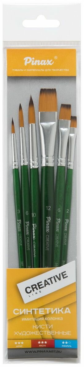 Pinax Набор кистей для рисования синтетических Creative Line ассорти 6 шт
