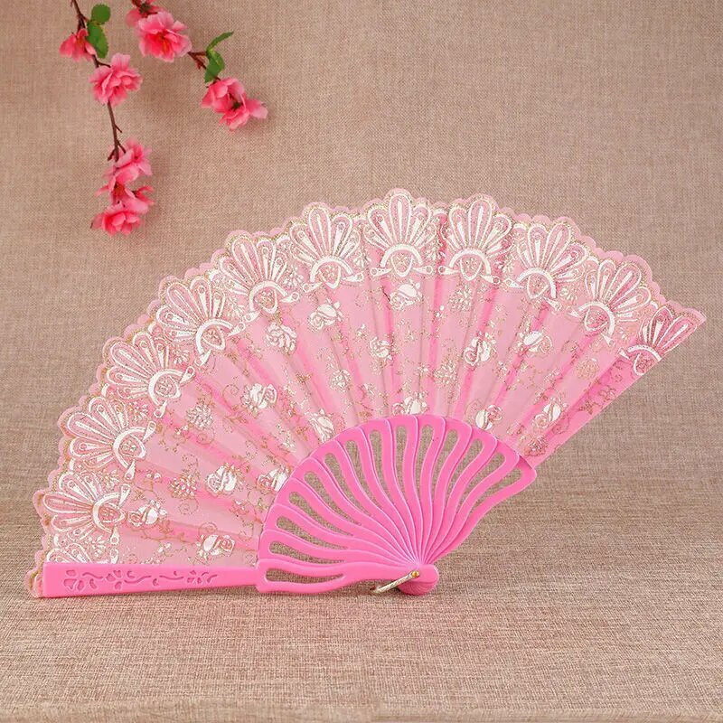 Розовый складной веер из бамбука Розовый, Pink-1pc