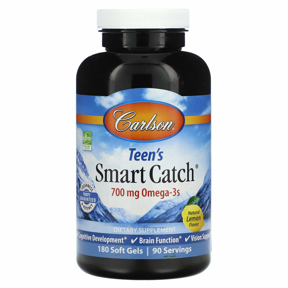 Carlson, Teen's Smart Catch®, натуральный лимонный вкус, 180 капсул