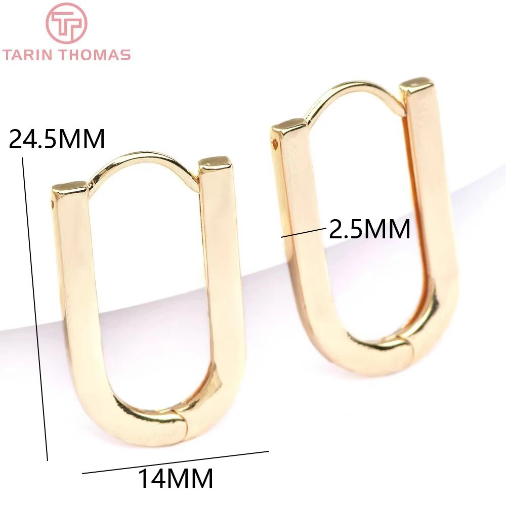 Прямоугольные серьги-кольца из латуни с цирконом TARIN THOMAS, 24-каратный золотой цвет, 4 шт. 4005-14x24.5MM