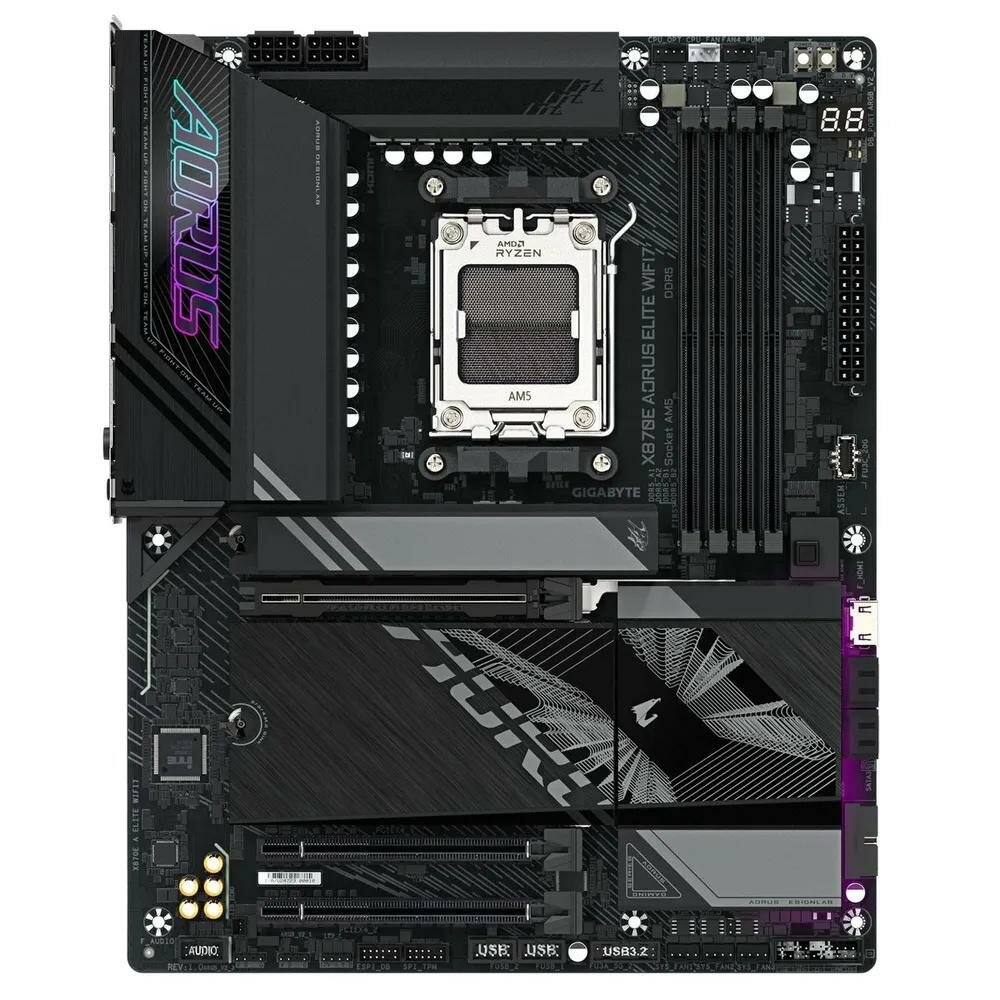 Материнская плата Gigabyte X870E A ELITE WIFI7 SocketAM5 AMD X870 4xDDR5 ATX AC`97 8ch(7.1) 2.5Gg RAID+HDMI