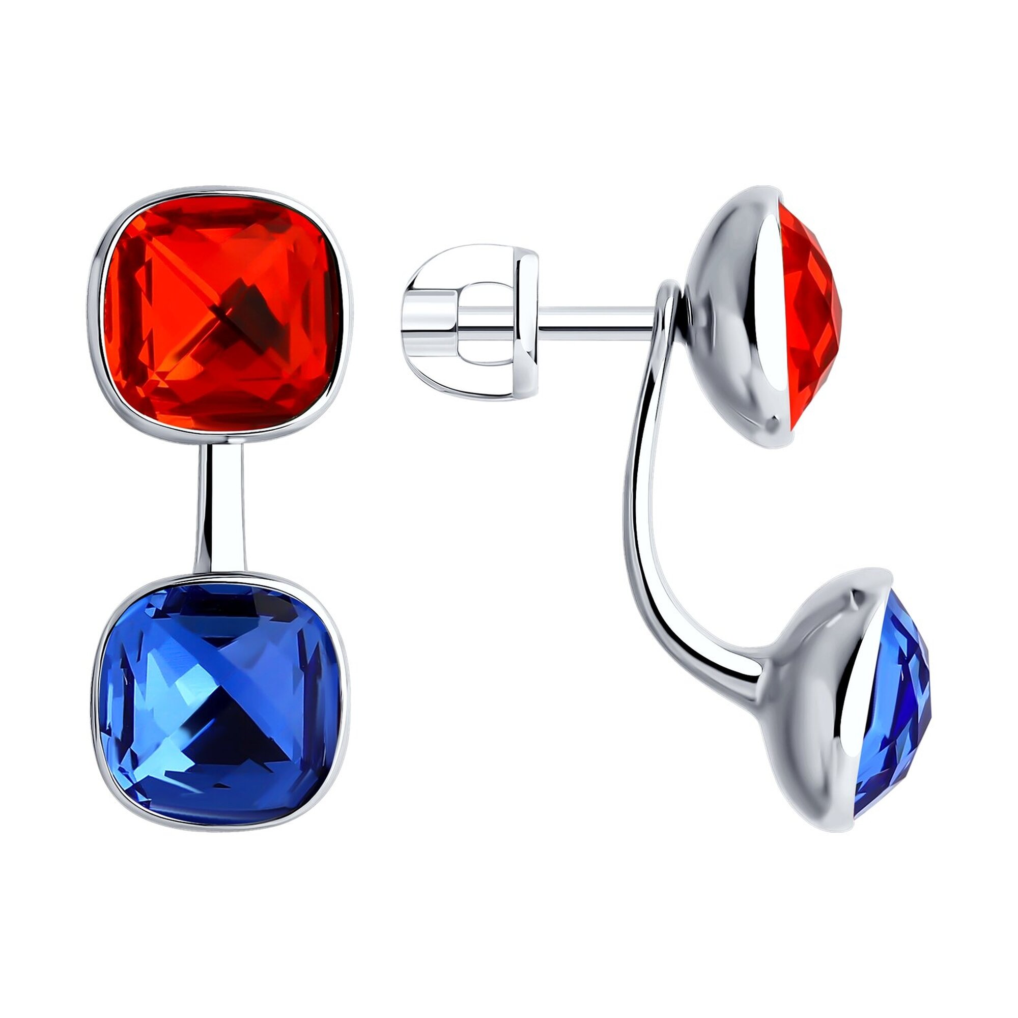 Серьги пусеты, трансформеры, серебро, 925 проба, родирование, кристаллы Swarovski