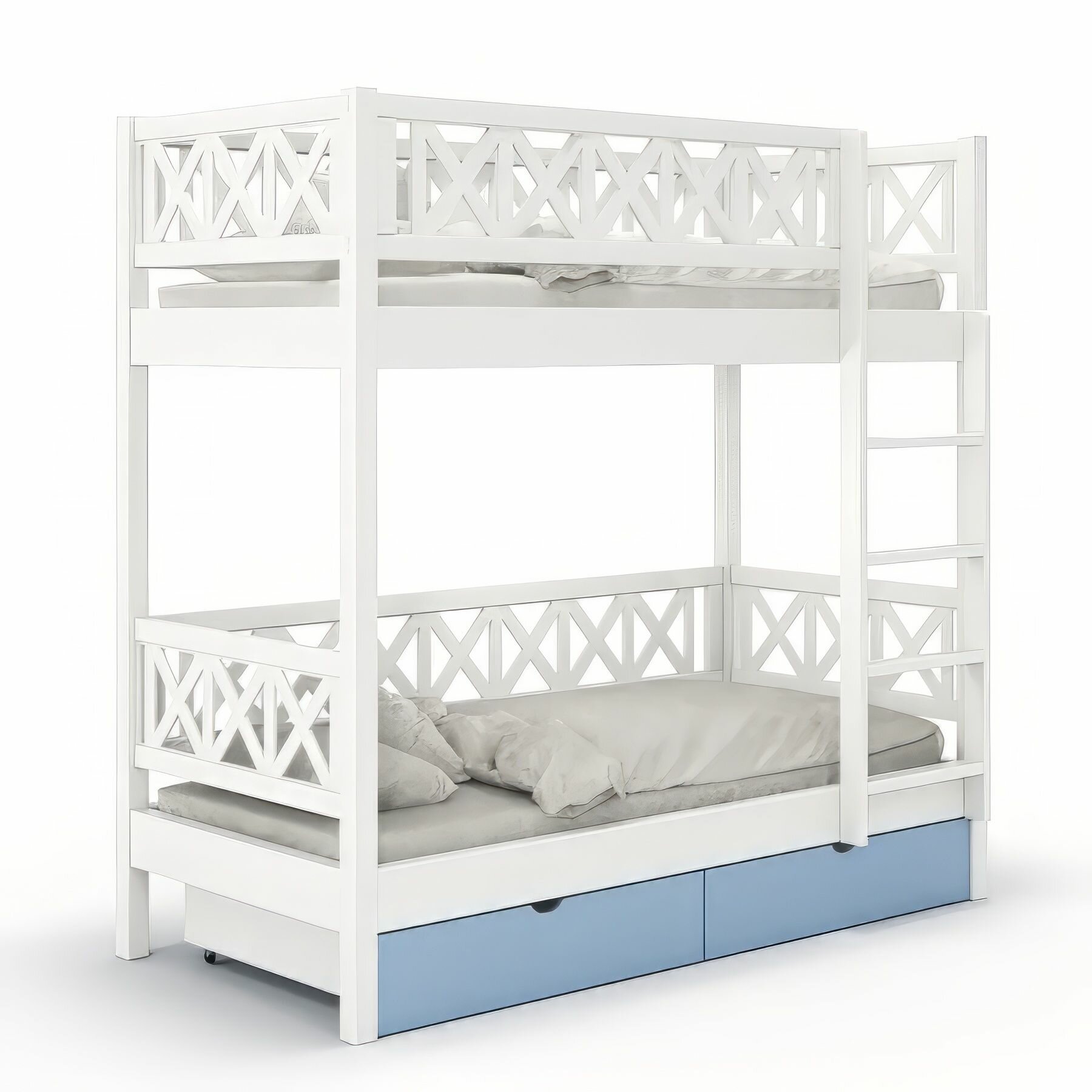 Meblevka Детская кровать двухъярусная Прованс 2 / Двухъярусная кровать для детей Прованс 2, 198х87х185, белый фасады голубой