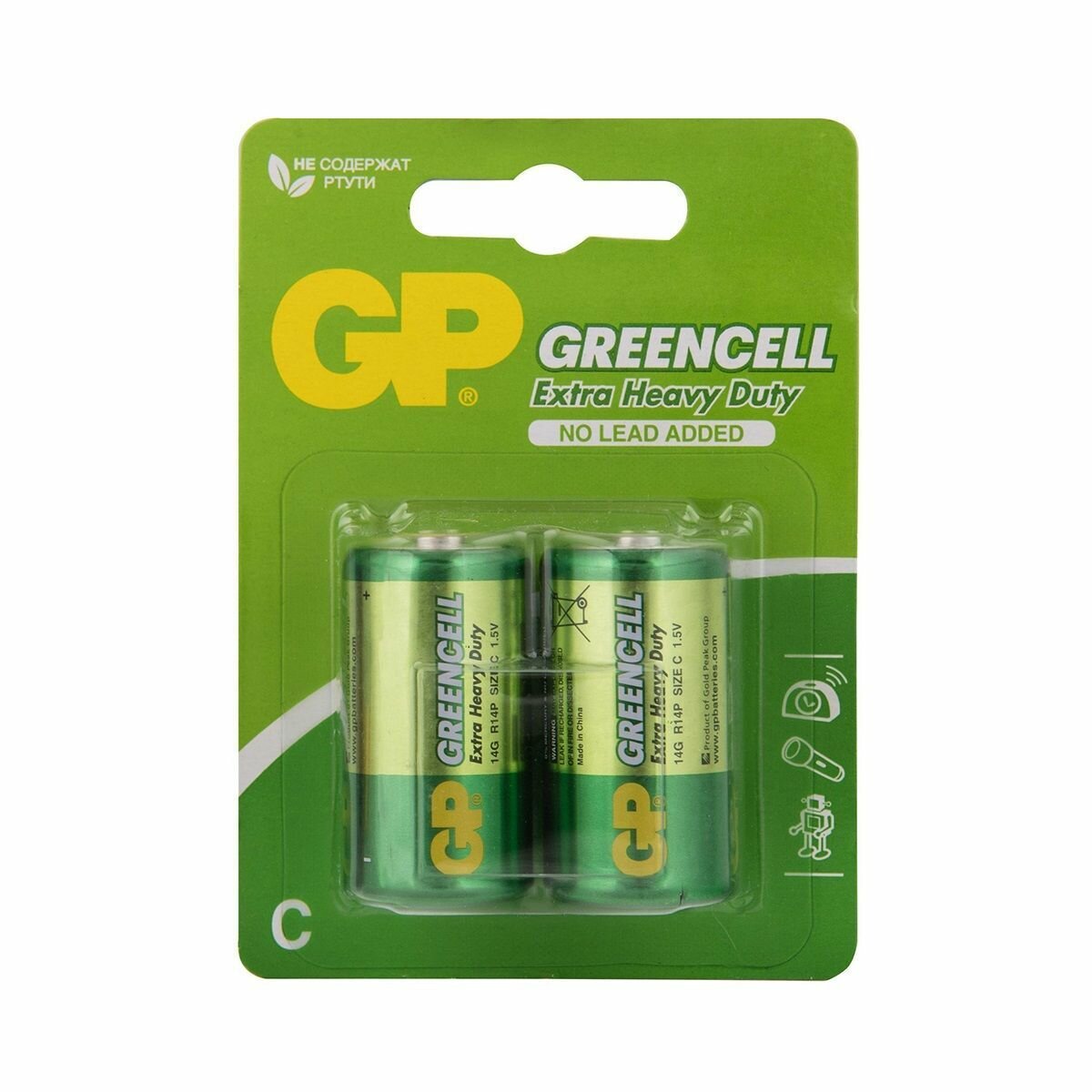 Батарейка "GP" Greencell 14G-2CR2, тип C, 1,5 В, 2 штуки в упаоквке