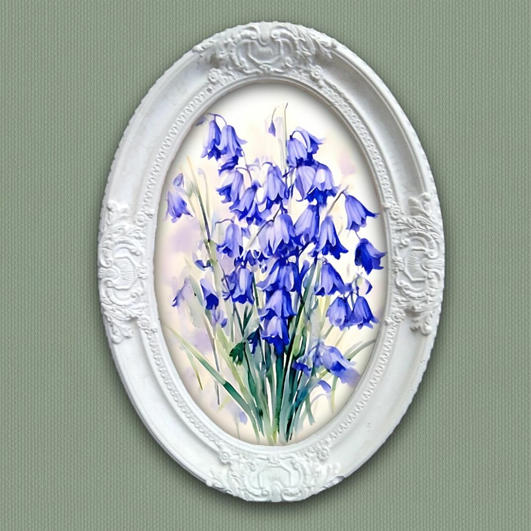 Картина "Колокольчики" принт в гипсовой раме ручной работы, винтажная картина панно