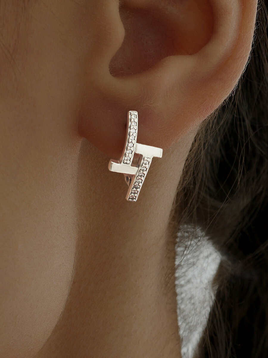 Серьги, серебро, 925 проба, родирование, фианит