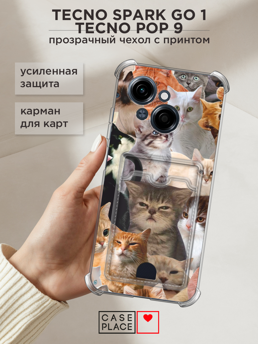 Чехол на Tecno Spark Go 1/Pop 9 (Текно Спарк Go 1/Поп 9) с картой и принтом Мемные коты