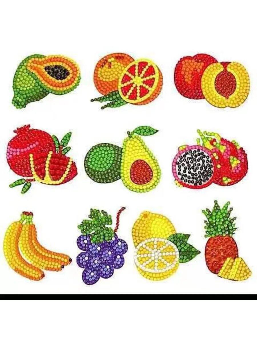 Алмазная мозаика "Фрукты", для детей, с аппликатором, клей и стразы в комплекте