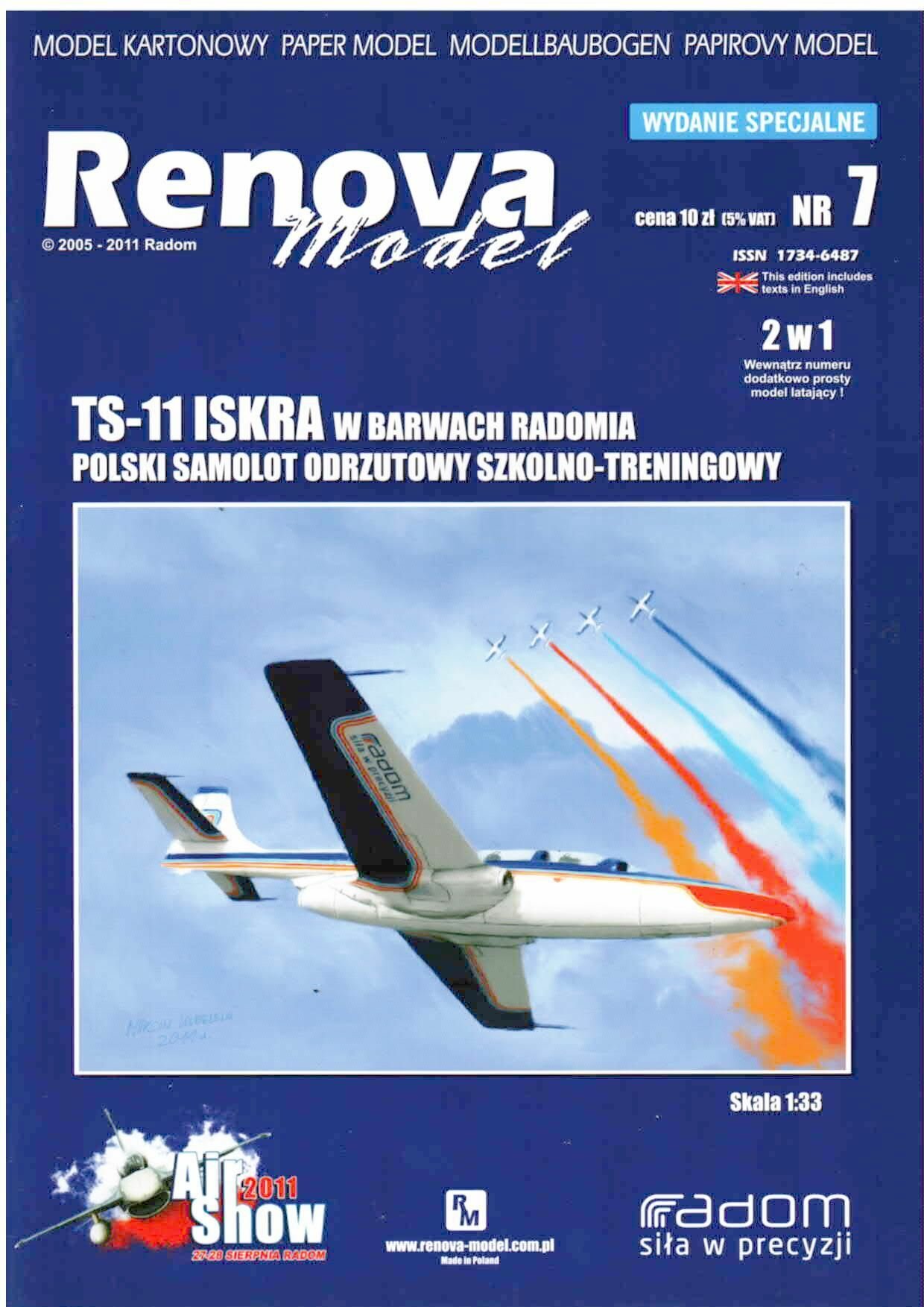 Сборная бумажная модель Самолет TS-11 Iskra - RENOVA №7 (Журнал)