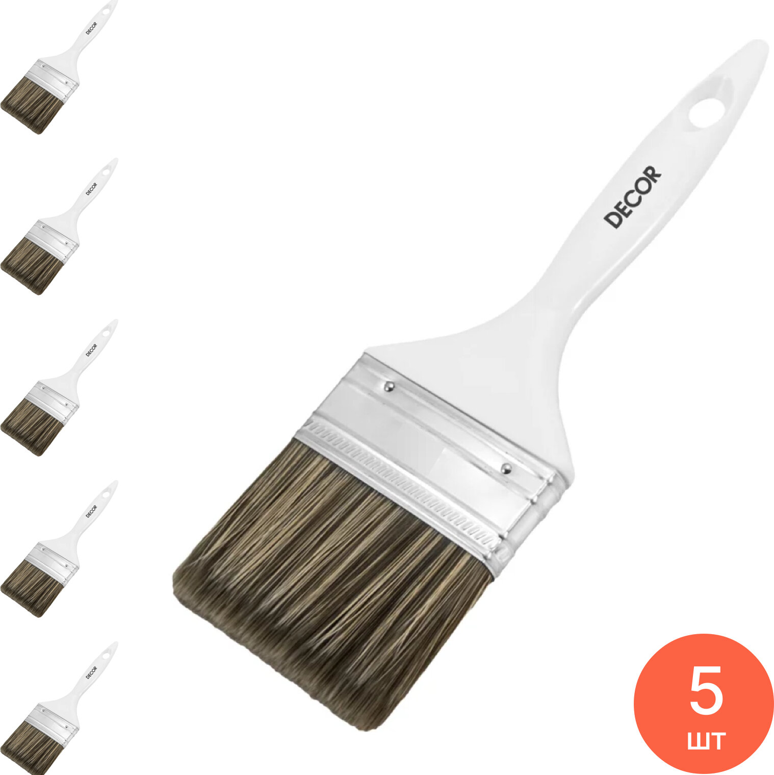 Кисть малярная DECOR / Декор Profi для лака, с темной синтетической щетиной, плоская, 65х15мм / малярные и отделочные инструменты (комплект из 5 шт)