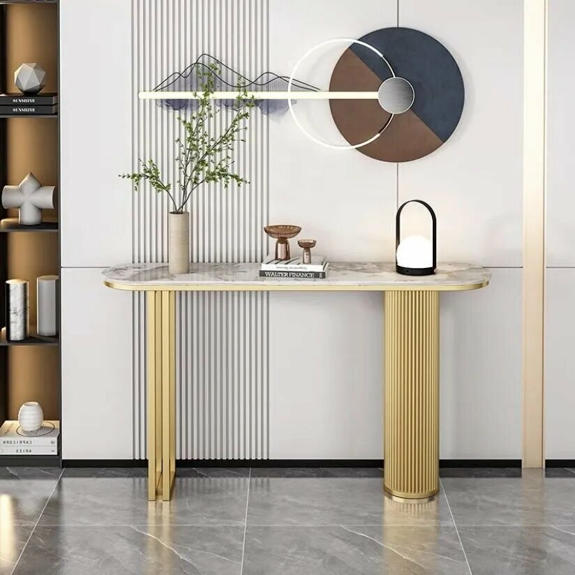 Консоль, искусственный камень, 120 см x 30 см x 80 см, золотой цвет