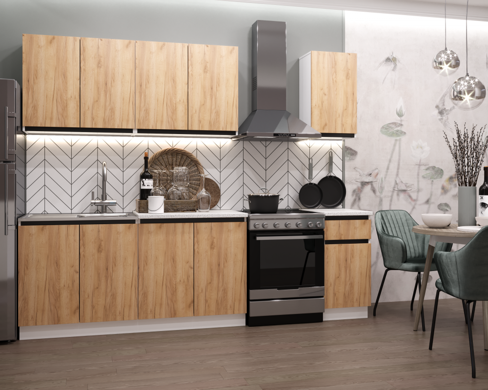 Кухня "Стиль 2.0", ЛДСП, цвет дуб крафт золотой с черной вставкой, столешница Антарес