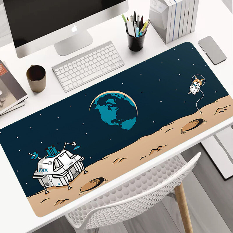 Офисный игровой коврик для мыши Cute desk pad 400x900x3mm, черный, темно-синий