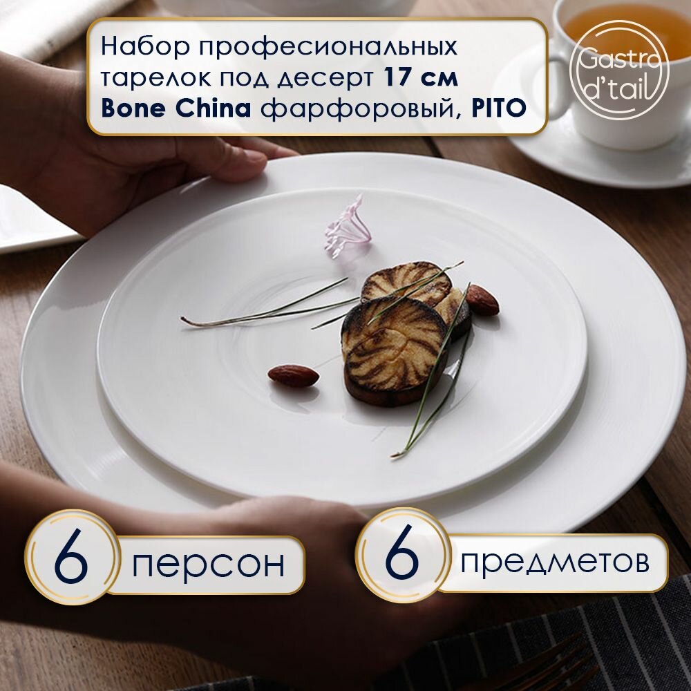 Набор профессиональных тарелок фарфоровых 6 персон 17 см, PITO