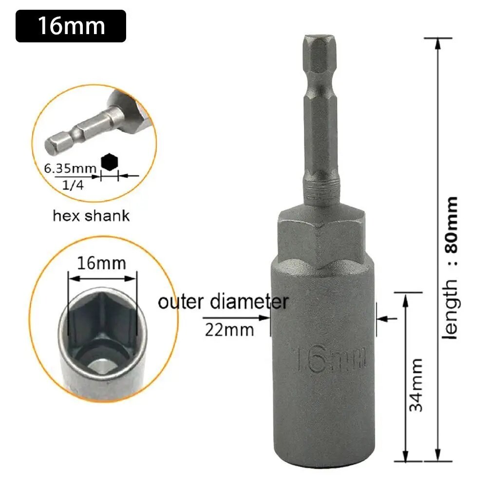 1 шт, шестигранная головка, магнитная гайка, отвертка 5,5-19 мм, адаптер для ключей, длина 80 мм, шестигранная электрическая ударная головка 1/4 дюйма