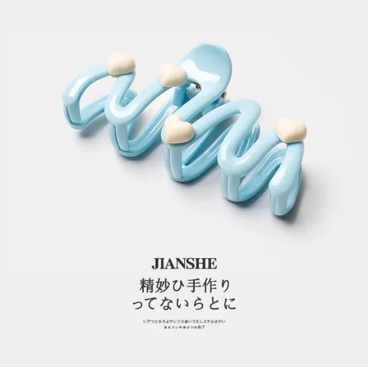 Синие пластиковые заколки-крабы в форме волны 2