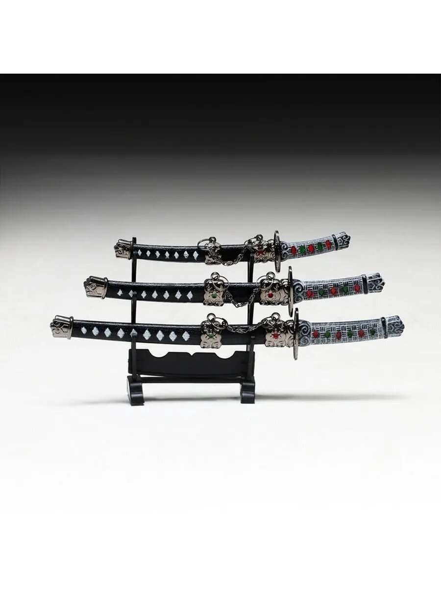 Мини-катана 3в1 на подставке, черные ножны с ромбами