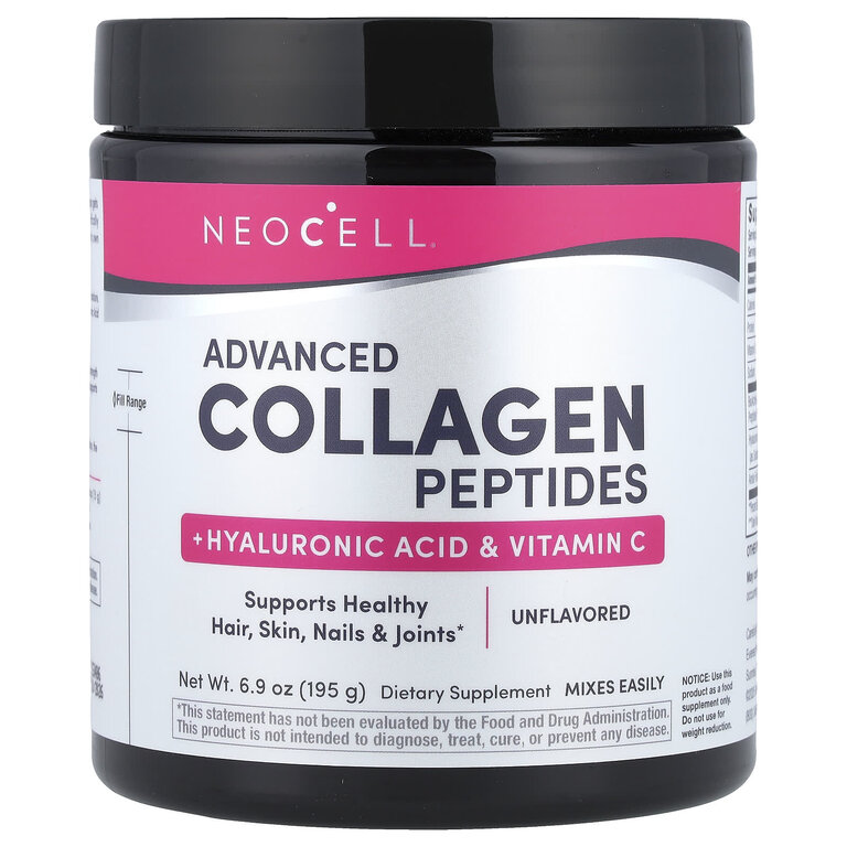 Neocell, Collagen+C & Hyaluronic Acid, пептиды коллагена с гиалуроновой кислотой и витамином C, 195г