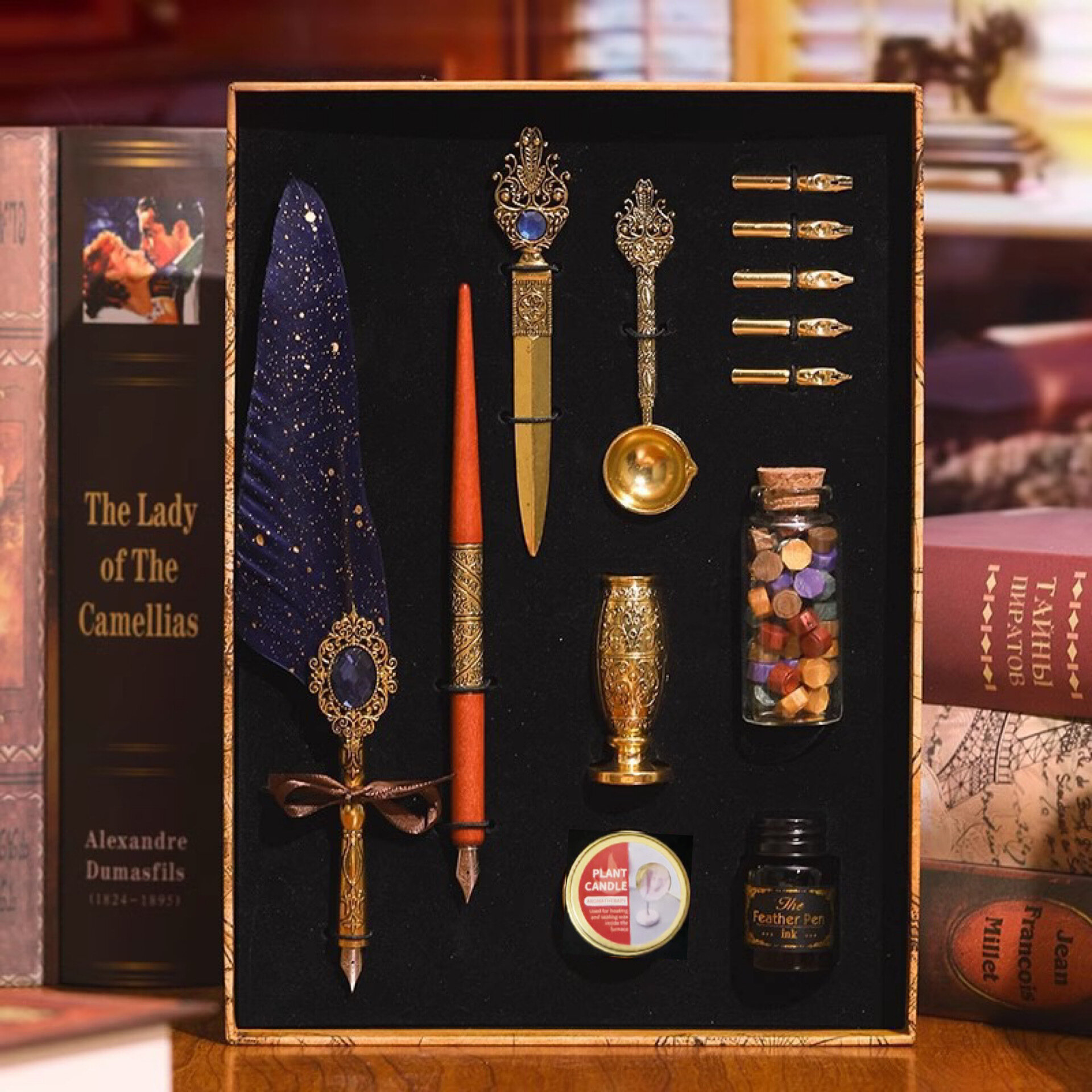 Волшебная ручка с перьями и камнями, Гарри Поттер, европейская ретро ручка для восковой печати, перьевая ручка, подарочная коробка, подарок на день рождения