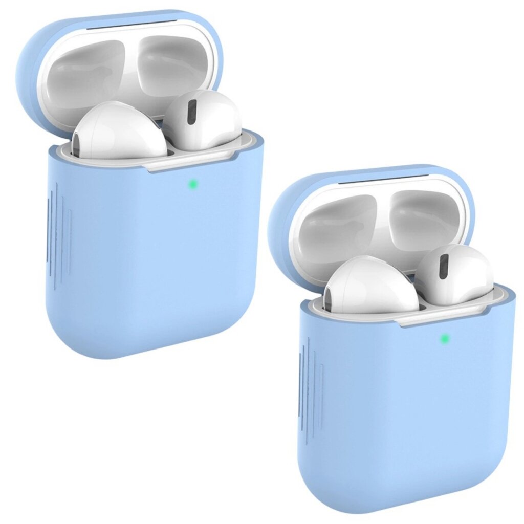 Защитные чехлы из мягкого силикона для 2 AirPods 1/2, однотонные, синие.