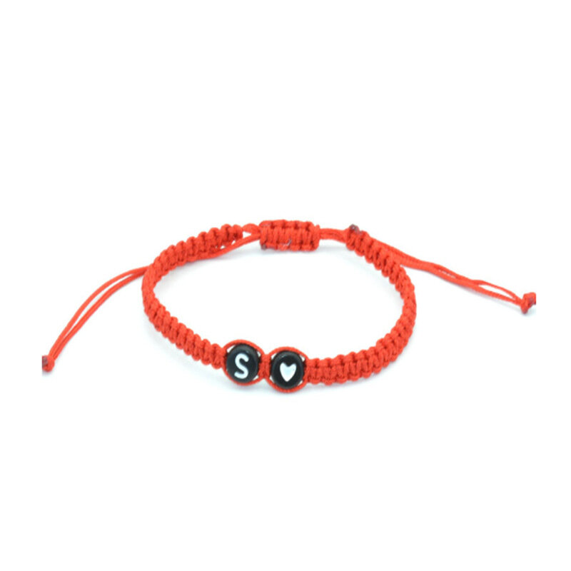 Браслет для гадания, YM 26 букв Сердце Чёрно-красный Плоский узел Пара Удача