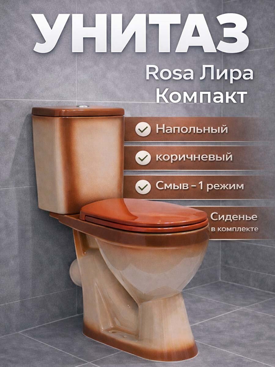 Rosa Унитаз-компакт напольный Лира, воронкообразный, косой выпуск, фарфор, коричневый