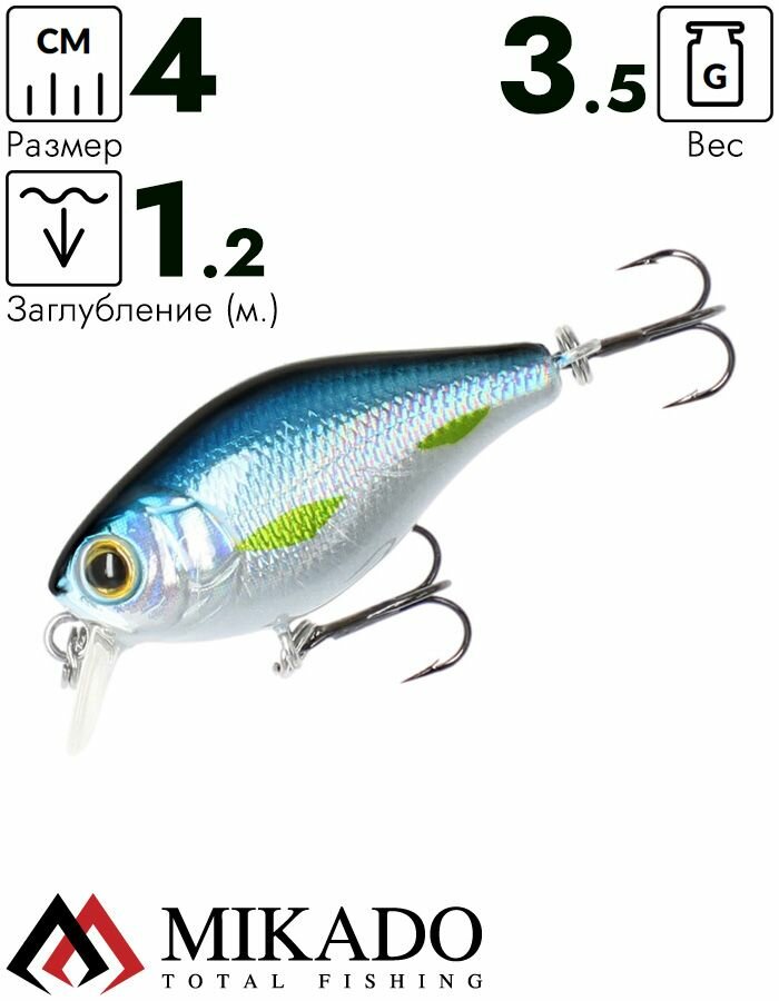 Воблер Mikado BOLD HEAD BLUE BLEAK - плавающий, 1 м, 4 см, 2,5 г.
