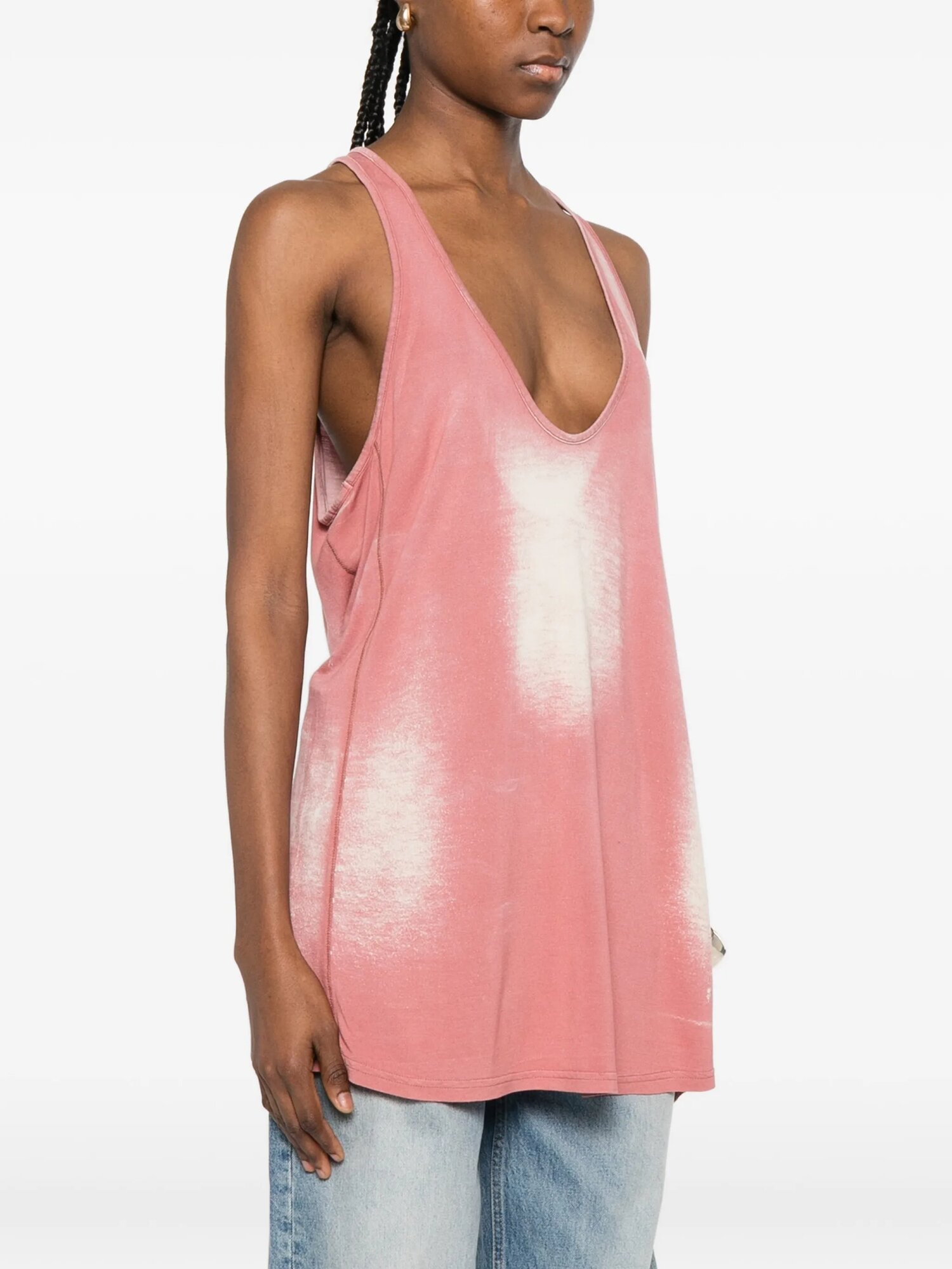Топ DIESEL Bleached V-neck top, размер M, розовый — фото 1