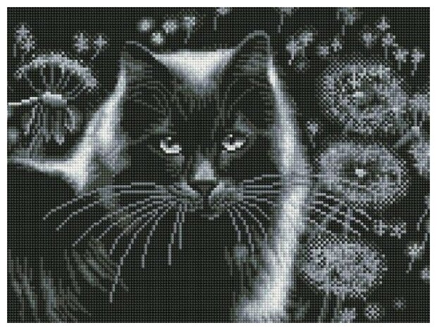 Алмазная мозаика Кот и одуванчики 30x40 см.