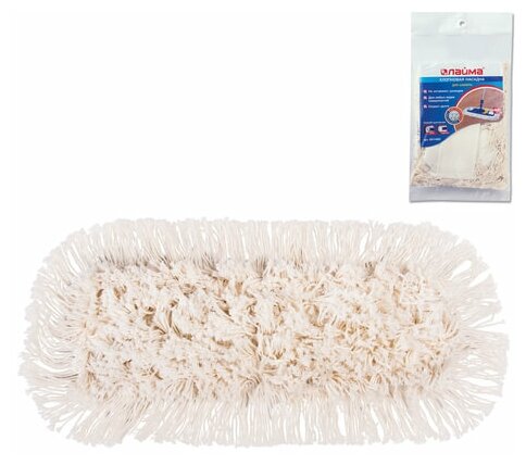 Насадка МОП плоская для швабры/держателя 42 см, уши/карманы (ТИП У/К), хлопок 4,5 см, упаковка, LAIMA, 601480