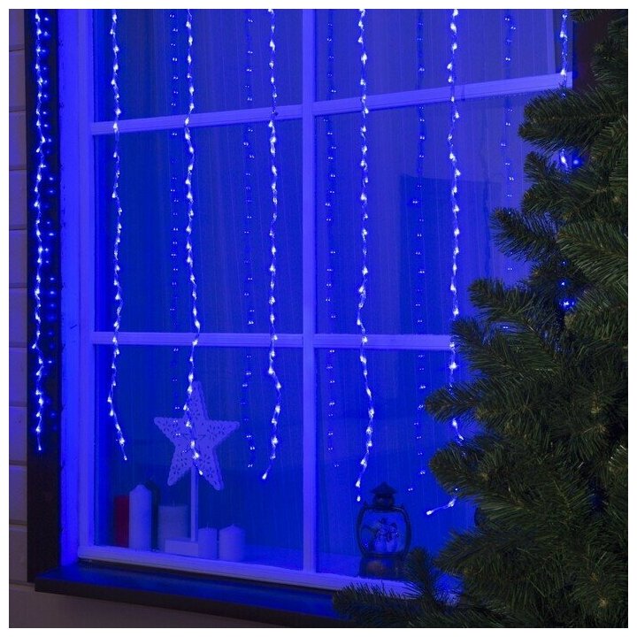 Гирлянда уличная "Водопад", светодиодная электрогирлянда штора на окна и фасад, праздничный декор на Новый год, украшение для дома и улицы, 2 х 1,5 м, IP44, прозрачная нить, 400 LED, свечение синее, 8 режимов, 220 В
