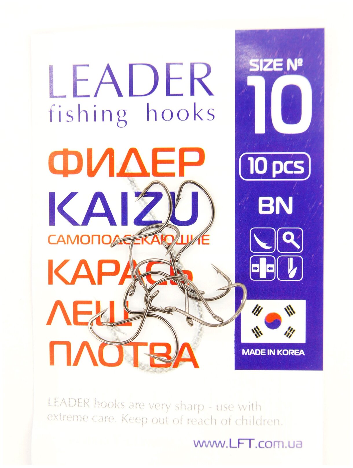 Крючки Leader фидер KAIZU, color BN, 10