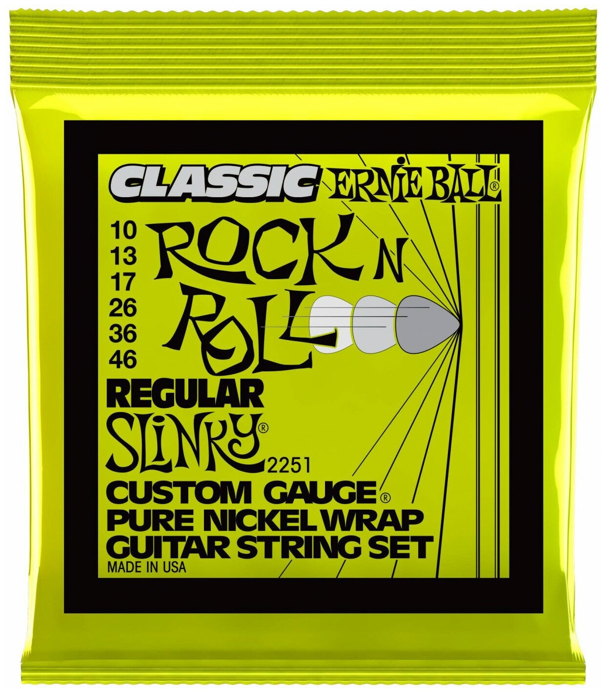 Струны для электрогитары Ernie Ball 2251 Regular Slinky Classic Rock N Roll Pure Nickel 10-46