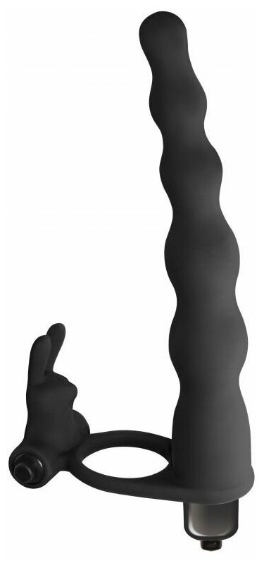 Черная вибронасадка для двойного проникновения Naughty Bunny - 17 см,17 см,2,7 см, черный, силикон, с вибрацией, Мужской, Страпоны, фаллопротезы