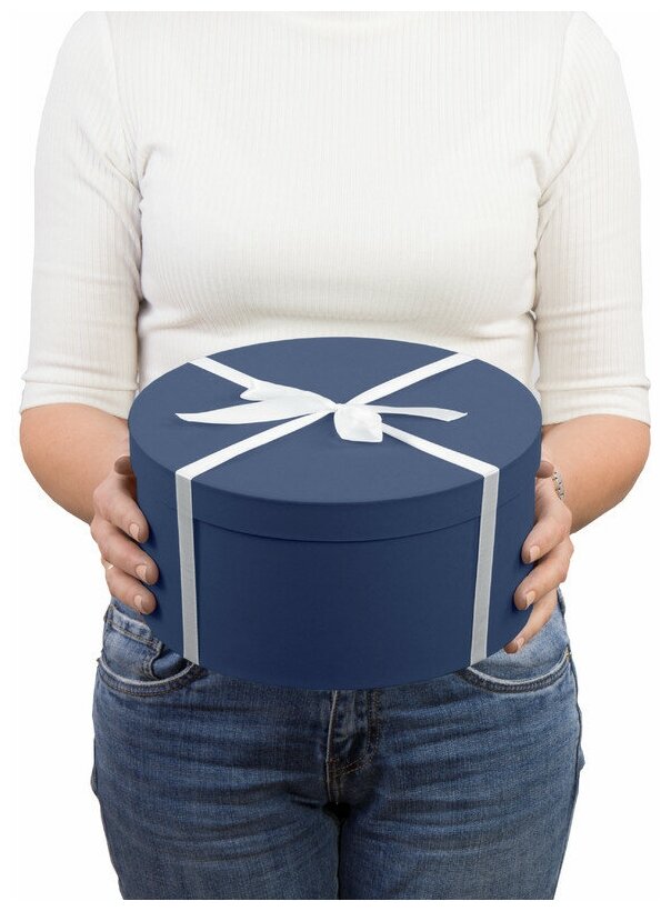 Коробка подарочная 250х250х125мм. - Темно-синяя круглая - "Эстетис"