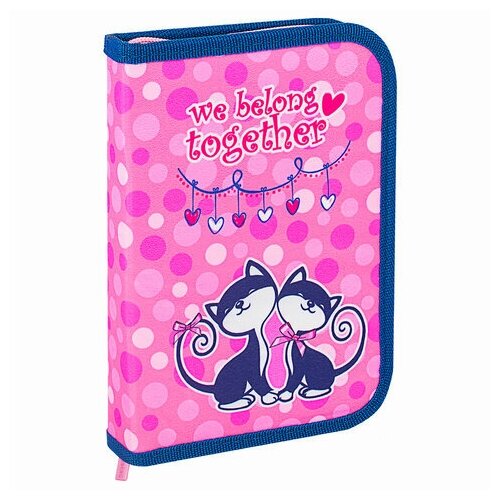 Пенал с наполнением BRAUBERG, 1 отделение, 1 откидная планка, полиэстер, 24 предмета, 21х14 см, "Friendly kittens", 270317