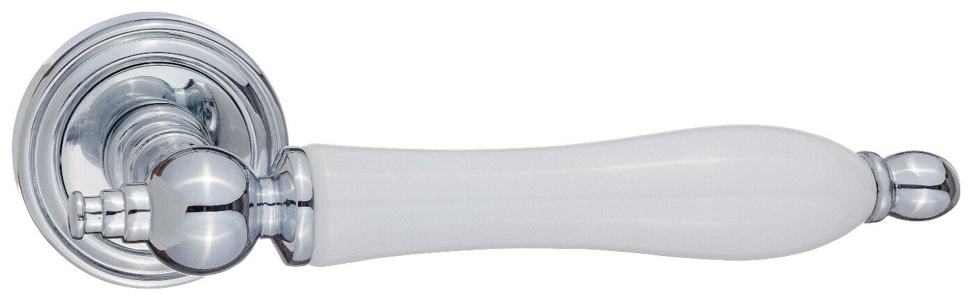 Ручка дверная межкомнатная на круглой розетке Мишель, хром блестящий/белая керамика