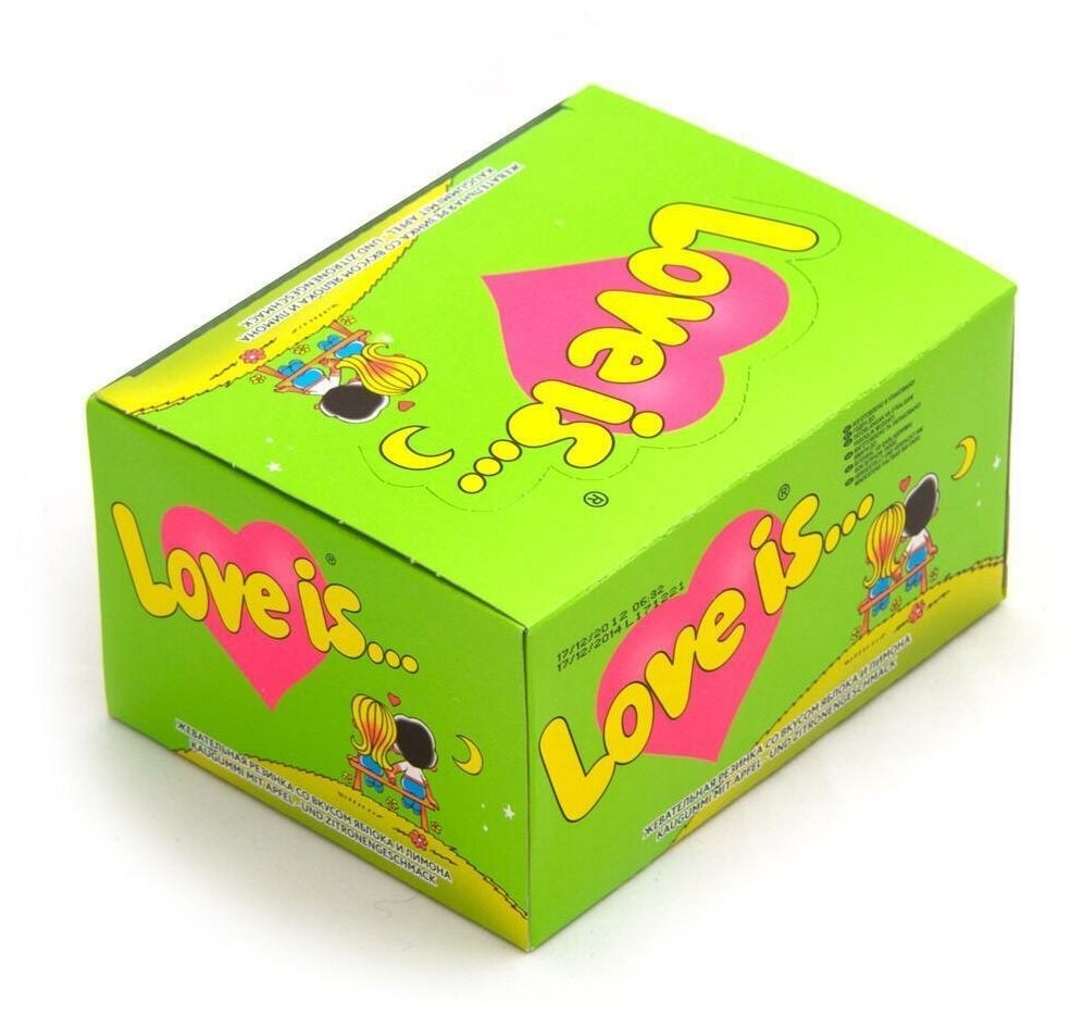 Жевательная резинка Love is, яблоко и лимон, зеленый, 1 упаковка по 100 шт