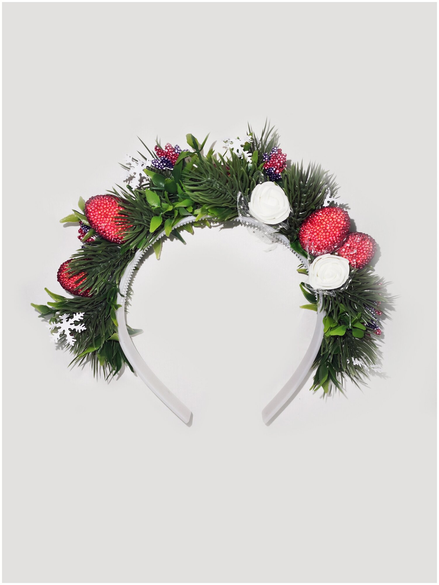 Ободок Сфера "Зимние ягоды", с клубникой, для фотосессии и вечеринок, зелёный