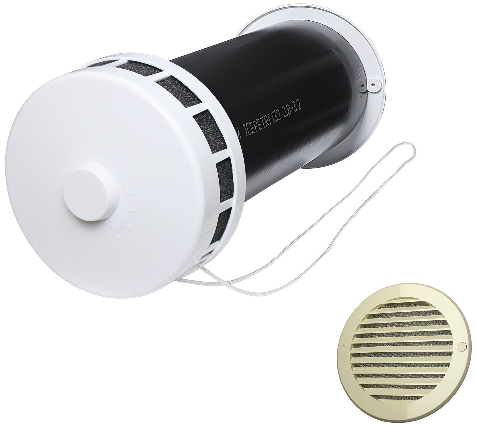 Приточный клапан КИВ-125 icepetri 250мм с к. базальтом и ivory ASA-пластиковой решеткой