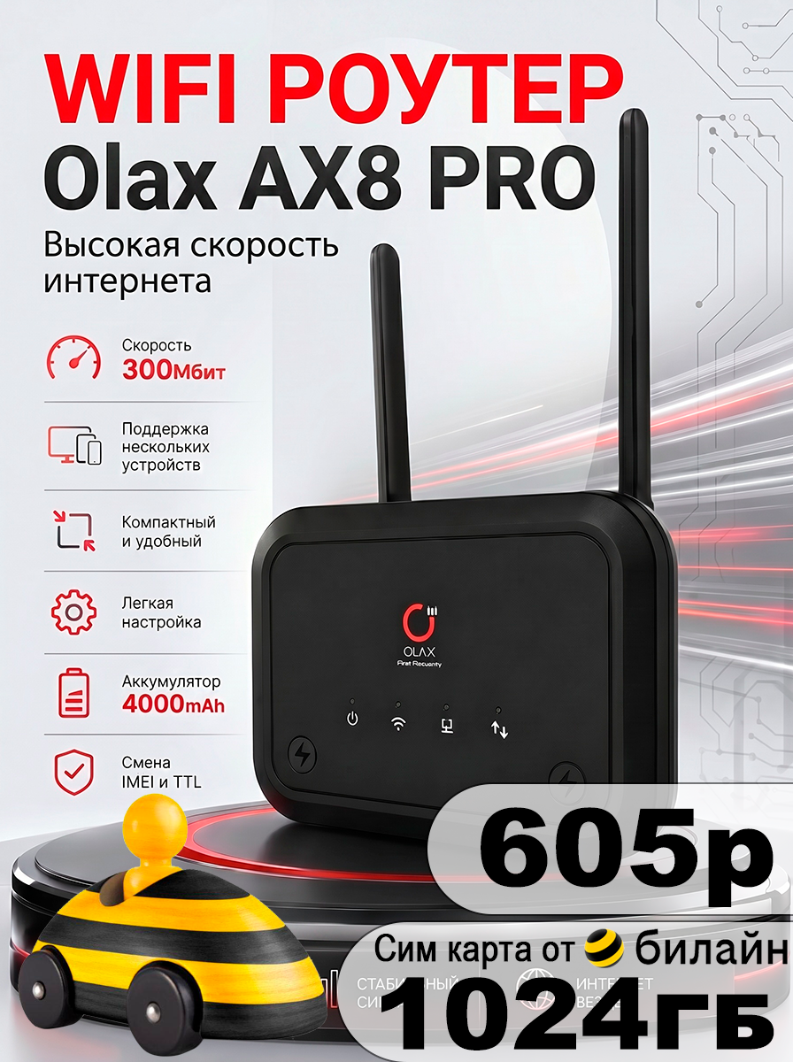 4G Wi Fi роутер AX8 PRO c сим картой 1024гб