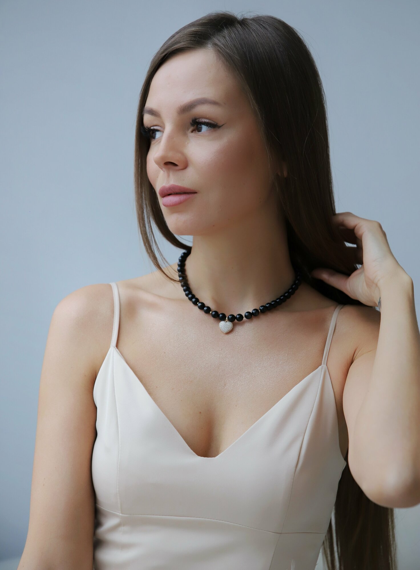 Колье BLV Jewerly, агат, фианит, длина 40 см, черный/золотистый — фото 1