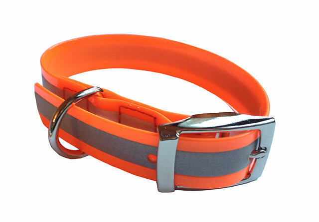 Ошейник для собак из биотана со светоотр. полосой шир.25 мм оранжевый размер L (50-65 см)