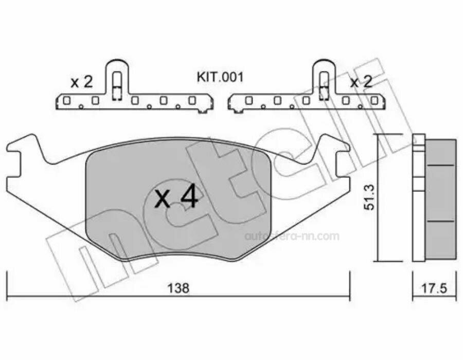 METELLI 2200470K К-т дисков. тормоз. колодок VW Гольф 2, Джетта 2 1.0-1.3/ 17.3mm 83-92 П ( с пружинками)