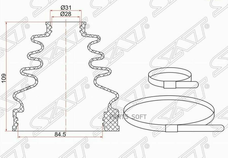 Пыльник шруса (Внутр/ Спереди) Toyota Land Cruiser Prado (J90) 96-02 / 4Runner 95-02 SAT C-1536T | цена за 1 шт